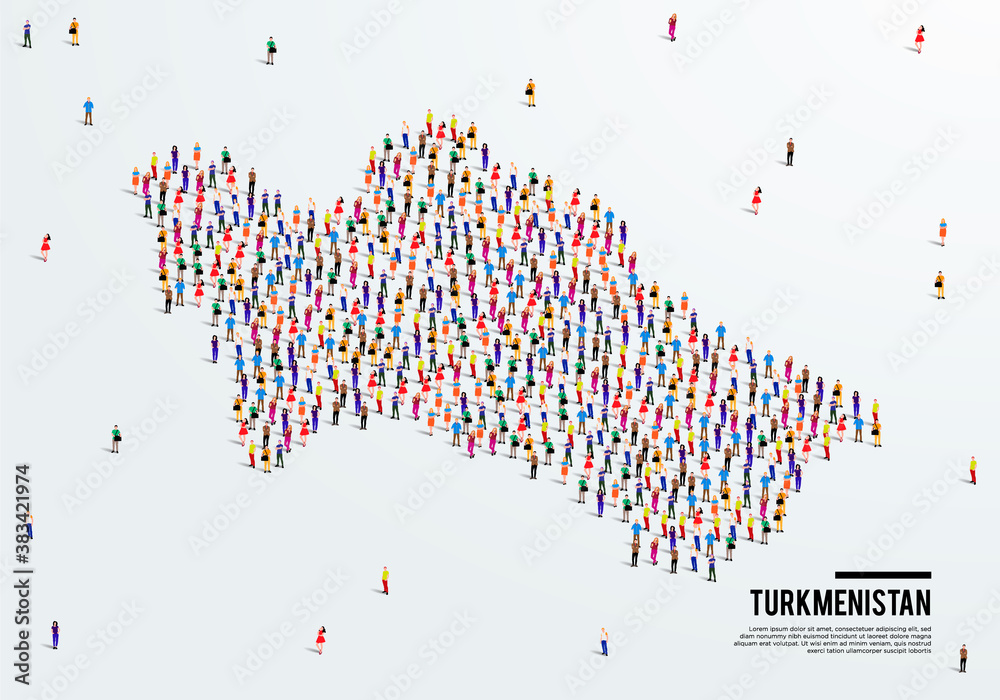 Turkmenistan Map. Large group of people form to create a shape of ...