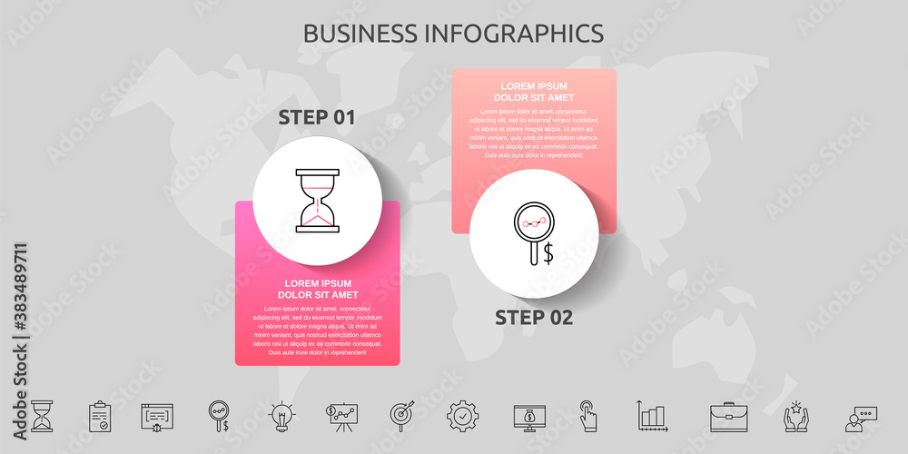 Infographics circles with 2 steps, squares. Vector template used for ...