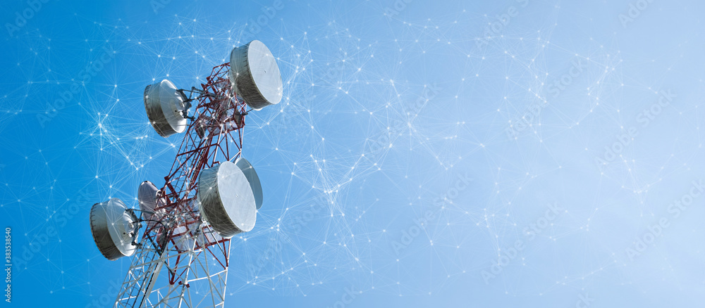 Telecommunication tower with mesh dots, glittering particles for ...