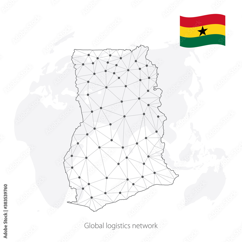 Global logistics network concept. Communications network map of Ghana ...