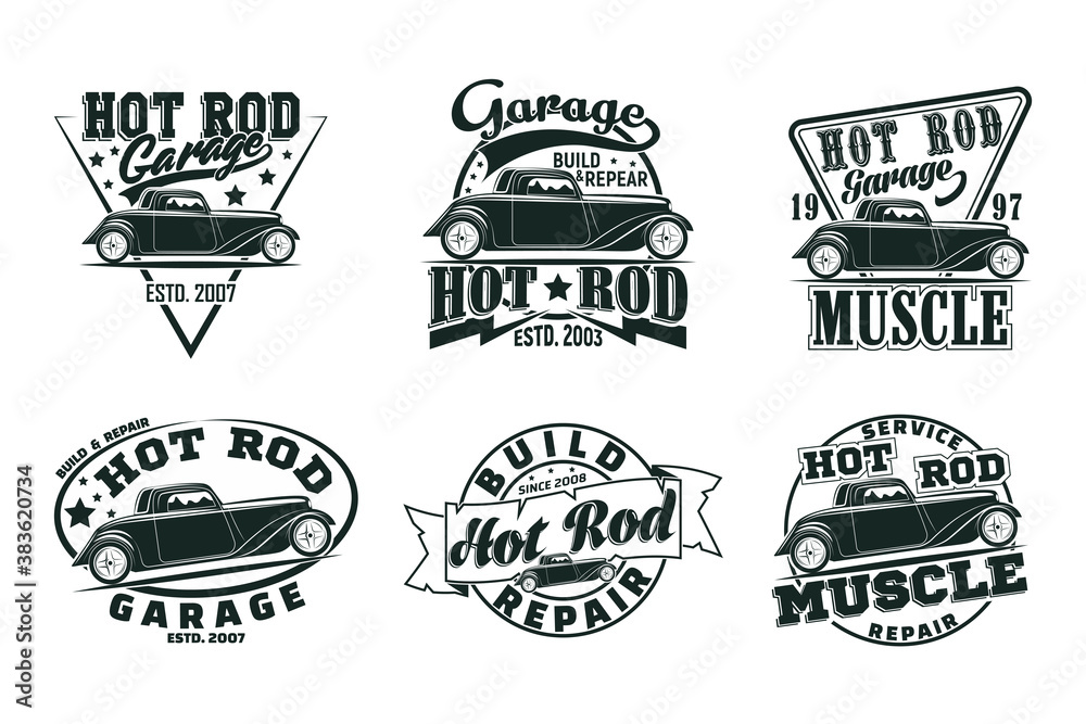 Vintage monochrome Hot Rod garage logo design Stock Vector | Adobe Stock
