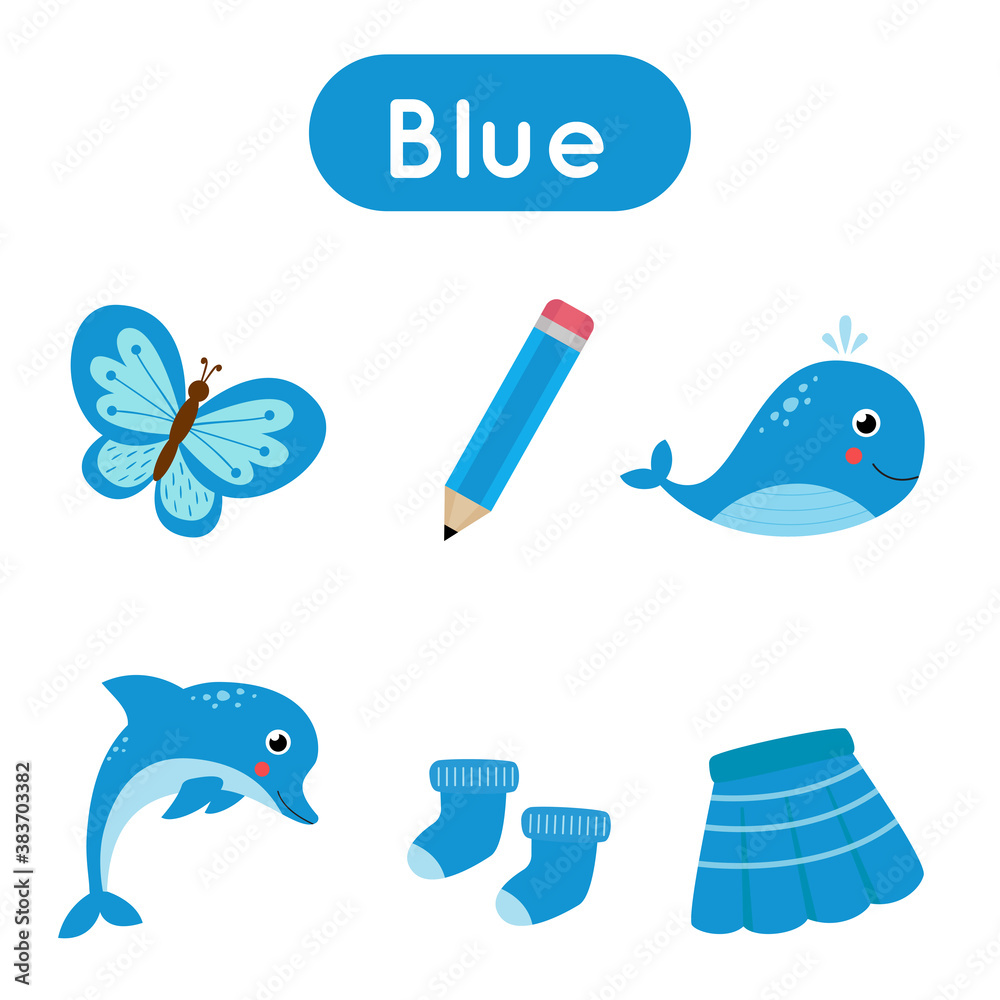 Learning blue color for preschool kids. Funny flashcard. Stock Vector ...