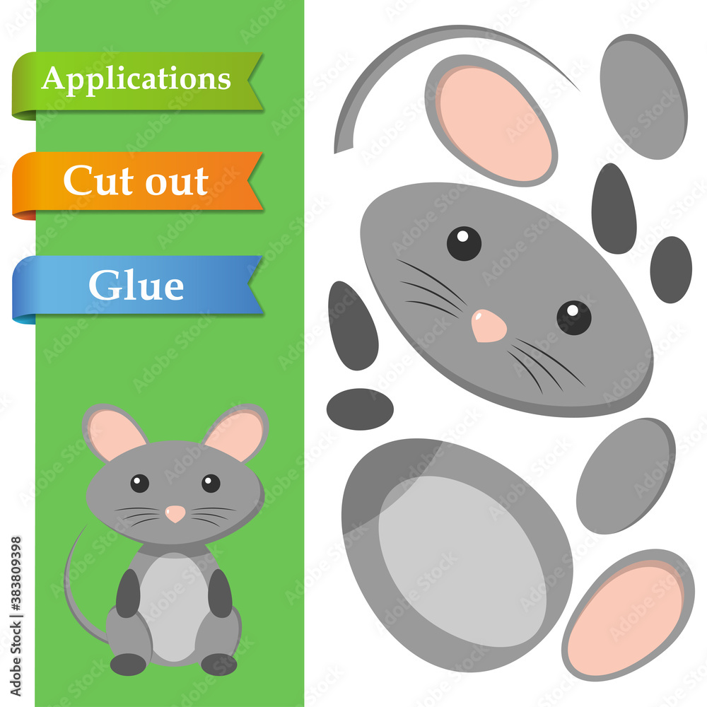 Create paper application the cartoon fun Mouse. Use scissors cut parts ...