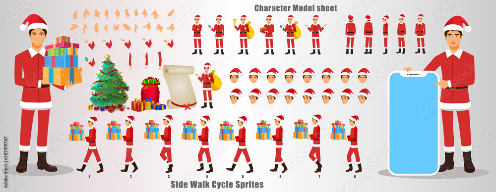 Christmas Santa Claus Character Design Model Sheet with walk cycle and ...