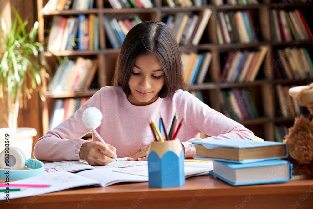 Cute smart hispanic indian preteen kid girl student, latin child ...