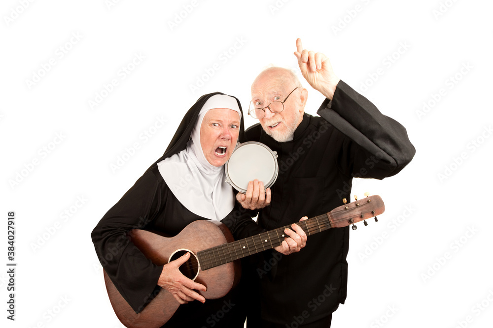 Angry musical priest and nun Stock Photo | Adobe Stock