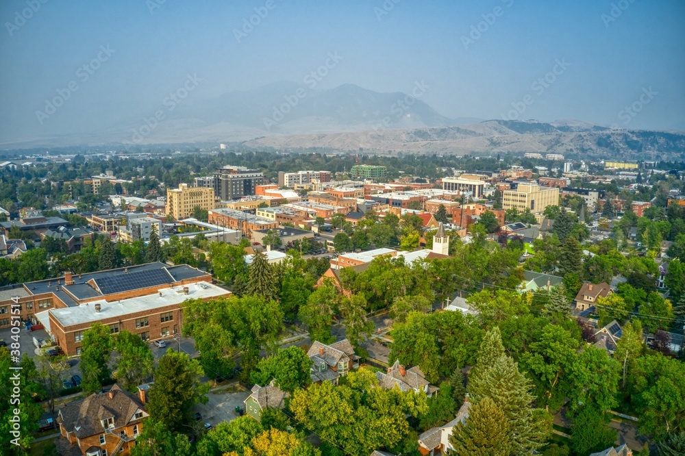 Aerial View of Downtown Bozeman, Montana in Summer Stock Photo | Adobe ...