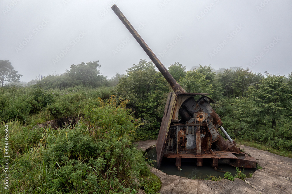 old cannon on fortifications in the city of Vladivostok. Russia. Old ...