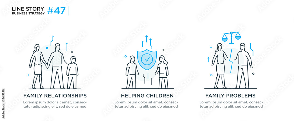 Set of illustrations concept with people family and social issues ...