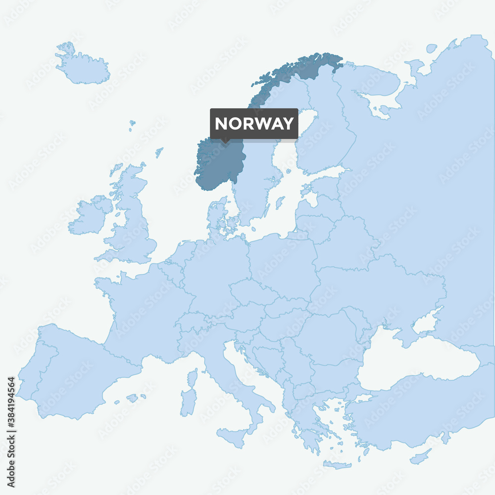 Vector de Stock Europe map with the identication of Norway. Map of Norway. Location, information ...