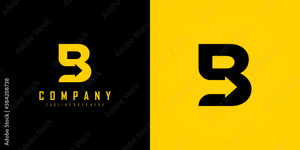 Initial Letter B Logo. Yellow and Black Shape with Negative Space Right ...