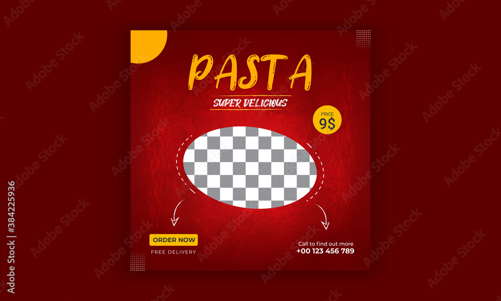 Editable Pasta social media post template design, fast food Restaurant ...