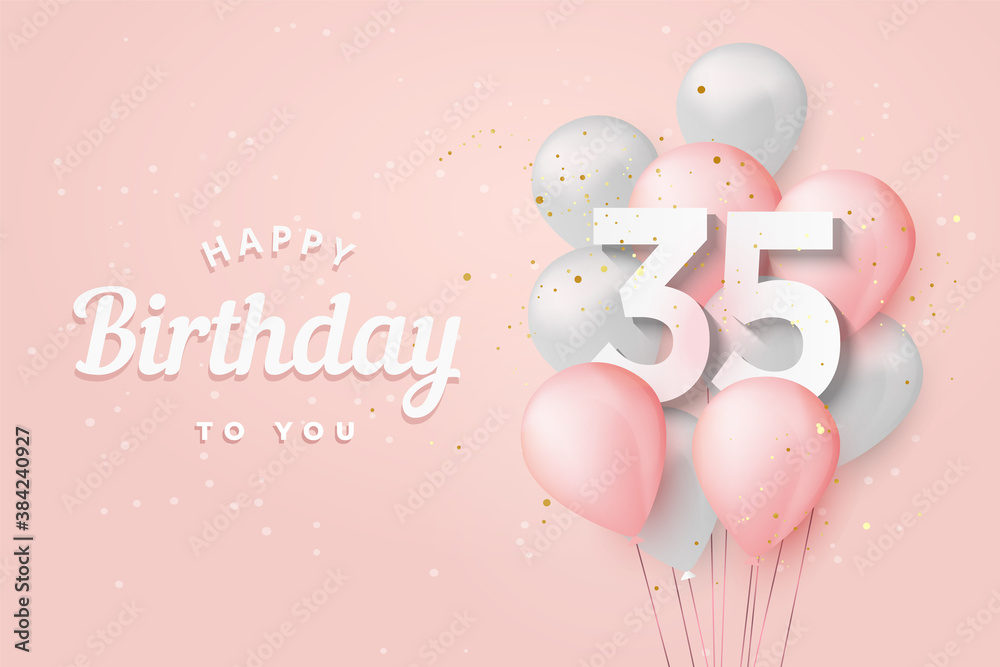 Happy 35th birthday balloons greeting card background. 35 years ...