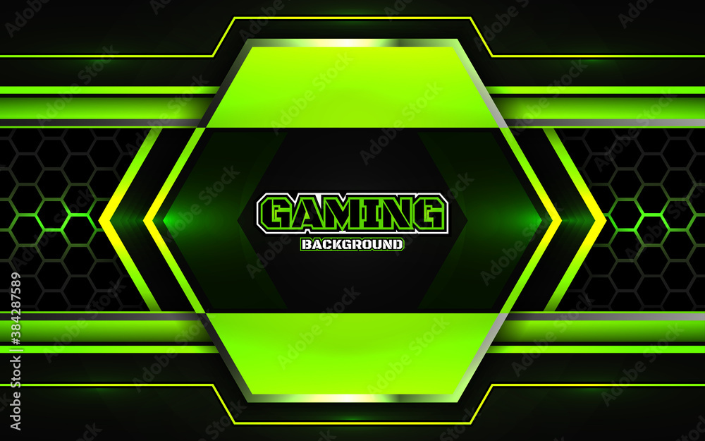 Abstract futuristic black and green gaming background with glossy metal ...