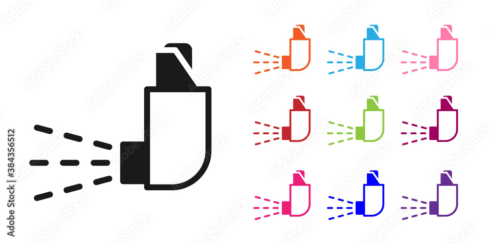 Black Inhaler icon isolated on white background. Breather for cough ...