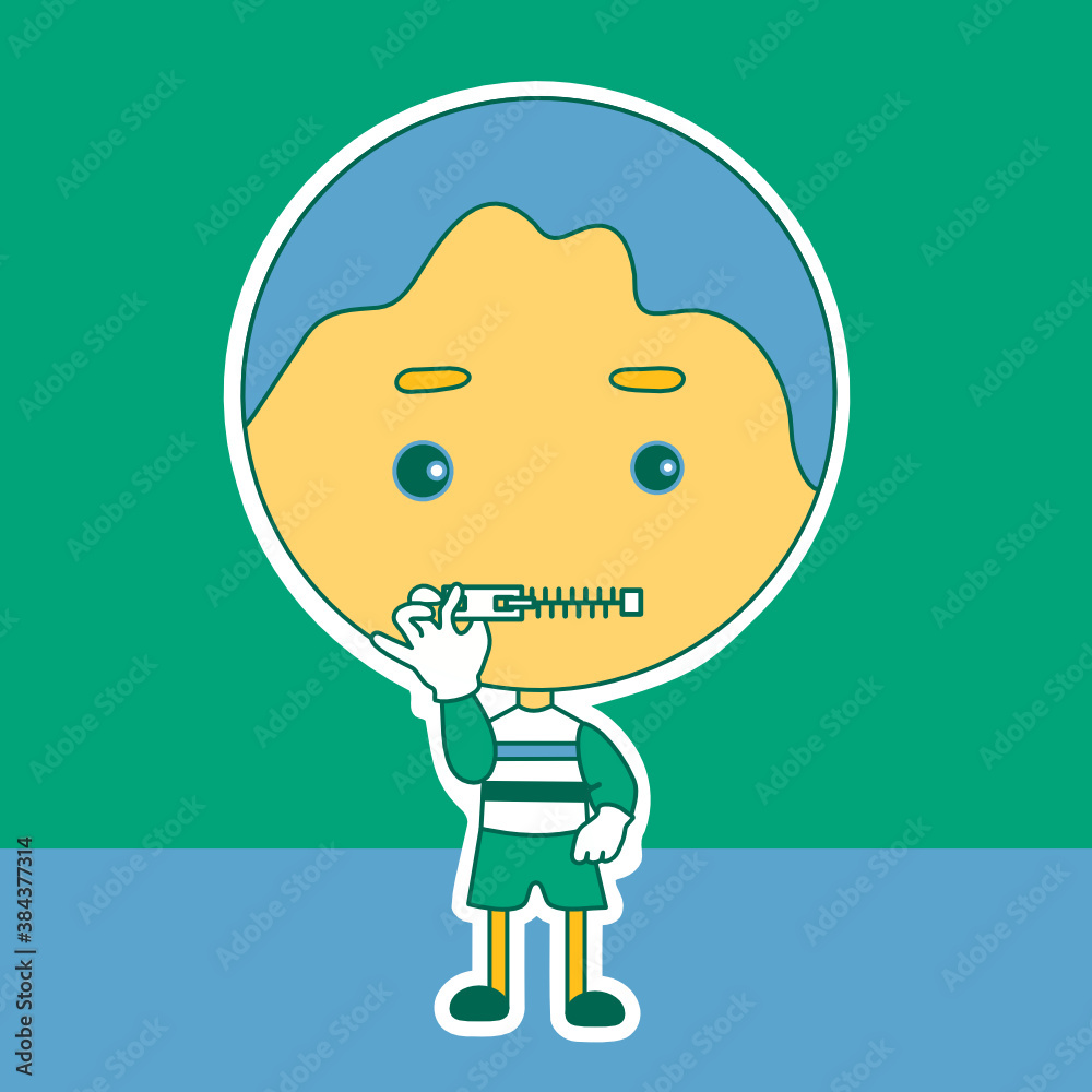 Vector de Stock boy keeps his mouth shut by closing the zipper with his ...