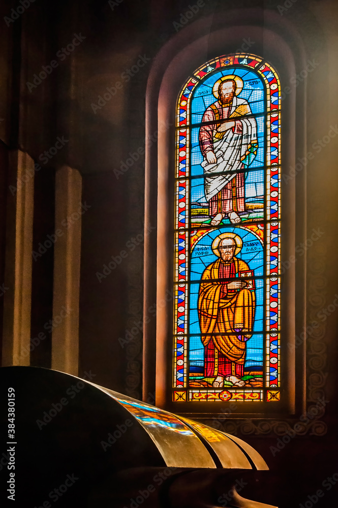 Foto de Stock Holy Trinity Cathedral (Kiddist Selassie), Stained glass ...