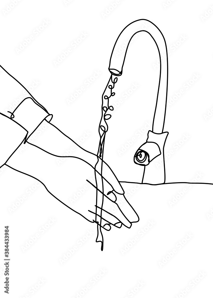 wash your hands continuous line drawing ,Hand drawn minimalism style ...