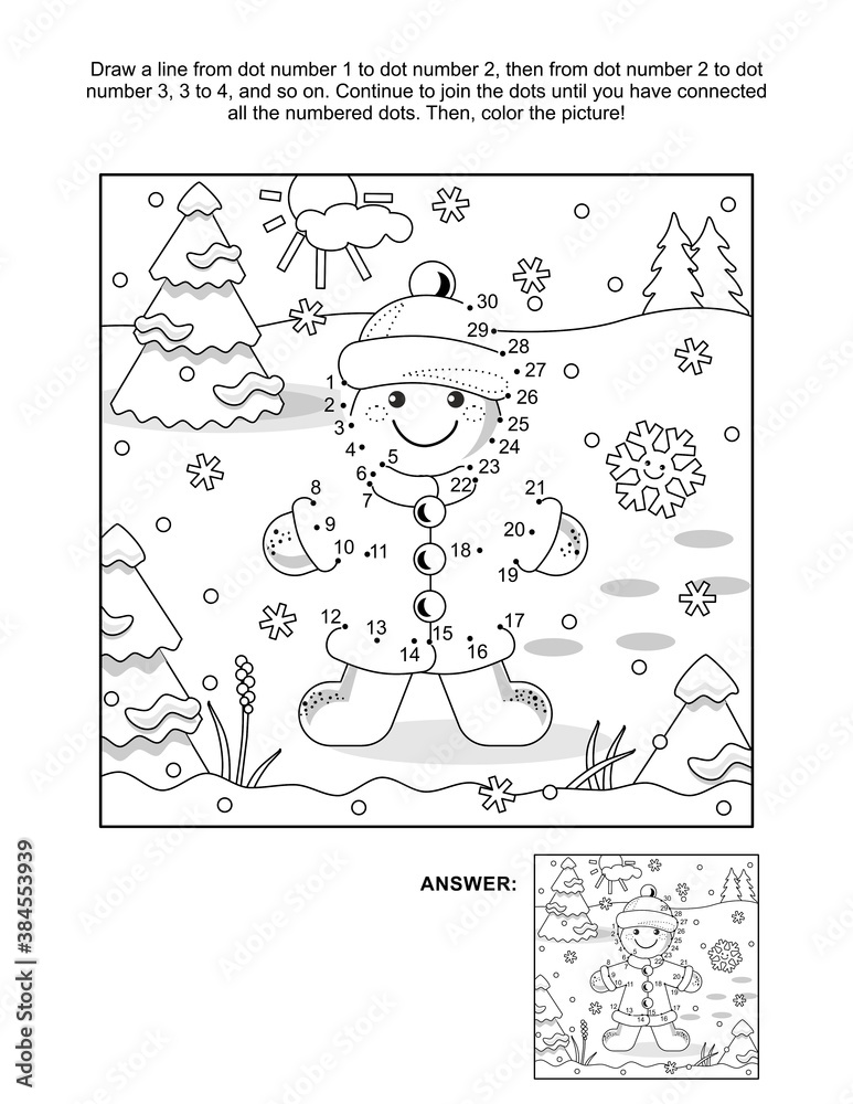 Gingerbread girl connect the dots puzzle and coloring page, activity ...