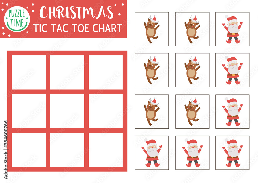 Vector Christmas tic tac toe chart with cute deer and Santa Claus ...
