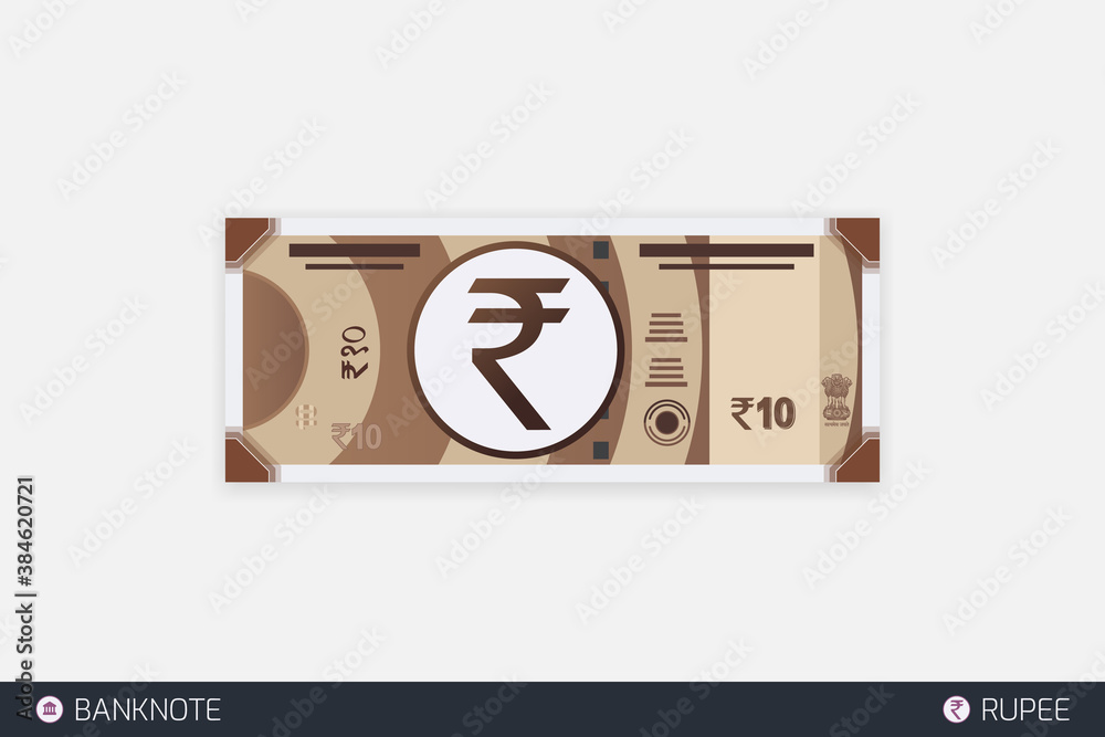 Rupee Indian currency symbol. Flat style Indian ten rupee vector ...
