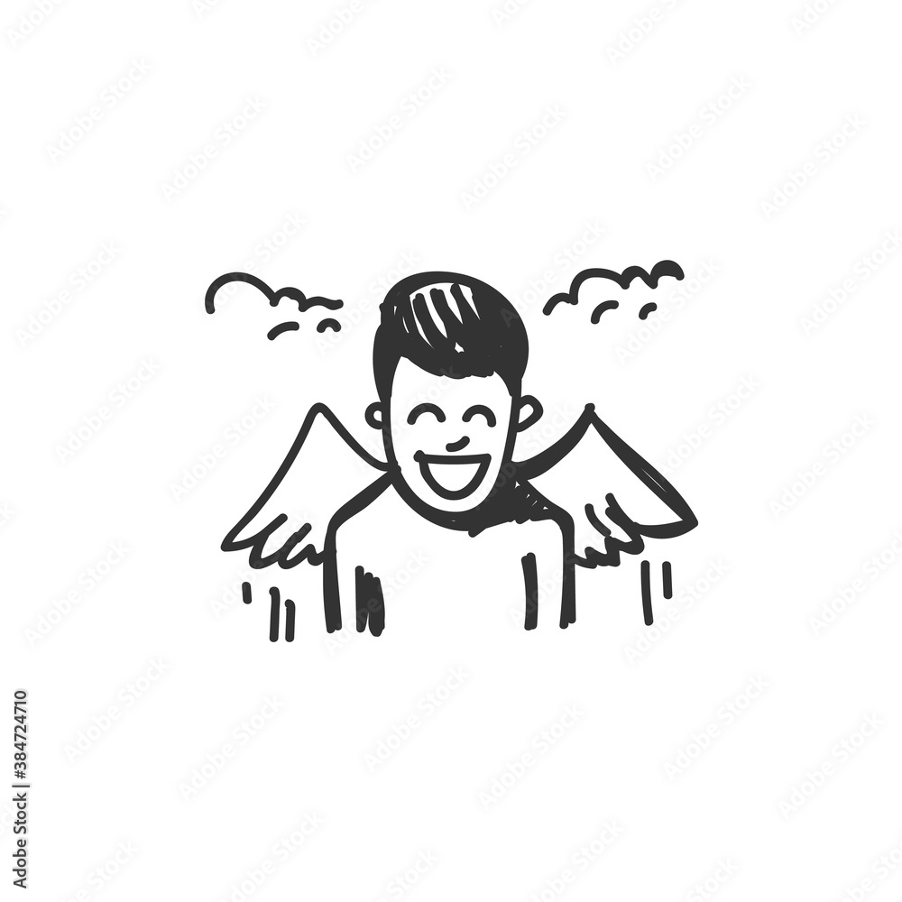Euphoria feeling icon. Man in euphoria. Outline sketch drawing.Human ...