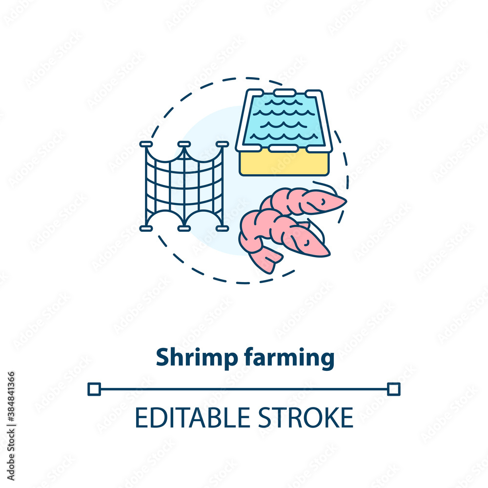 Shrimp farming concept icon. Luxury healthy foods creation. Sea animals ...