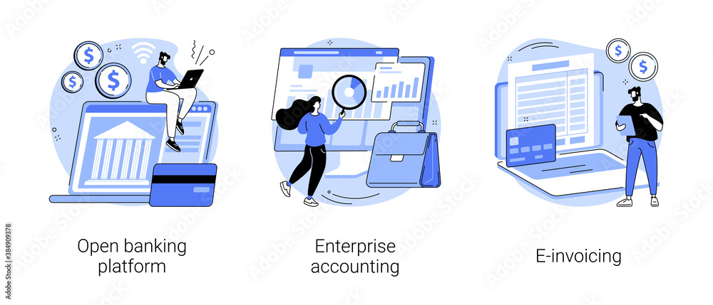 IT accounting system abstract concept vector illustration set. Open ...