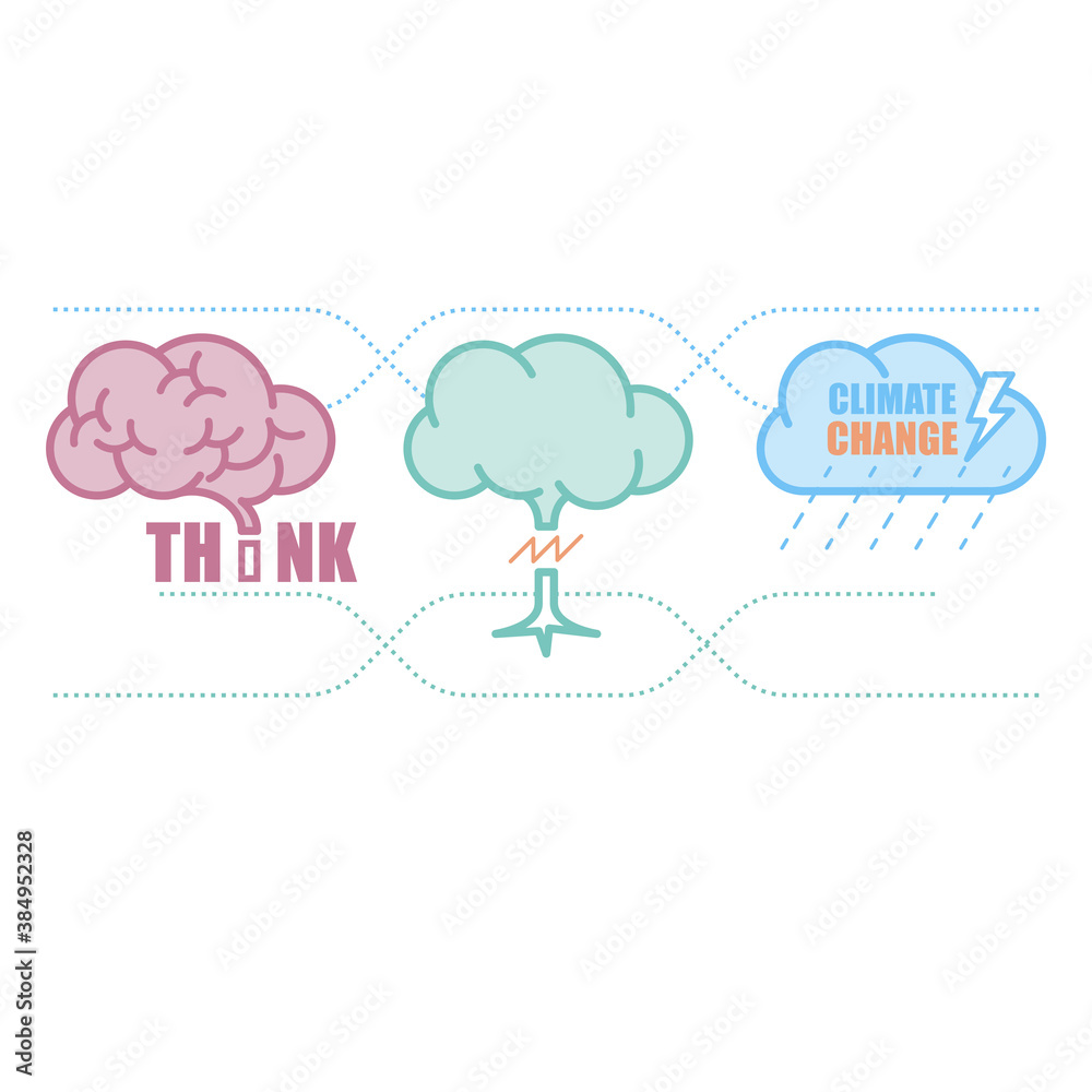 Human brain shape implied to cut down tree and rain cloud symbols in ...