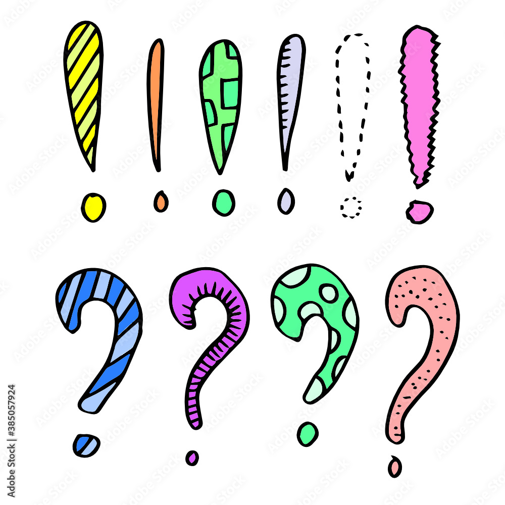 Image of an exclamation mark icon and Vector Sketch Question Mark on a ...