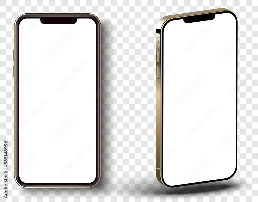 New Gold Iphone 12 Pro, Front side and angle. Smartphone mock up with ...