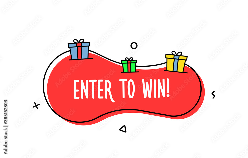 Liquid shape with Enter to Win text and gift boxes. Vector graphic ...