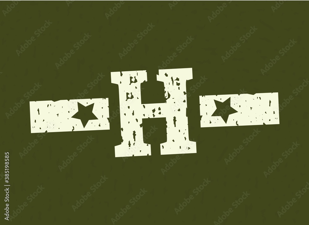 H badge letter Military, Army design with star on camouflage background ...