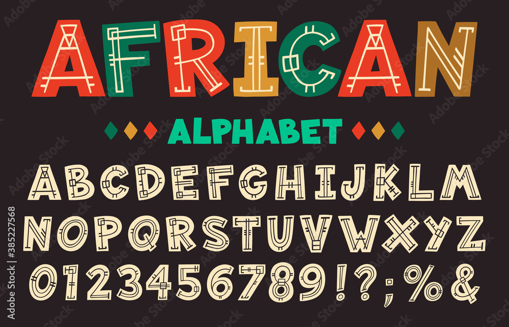 African letters. Hand drawn ancient tribal font, decorative aztec ...
