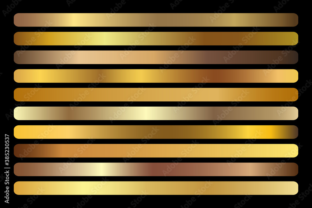 Gold Gradient vector set. Shiny, elegant golden, bronze, copper ...