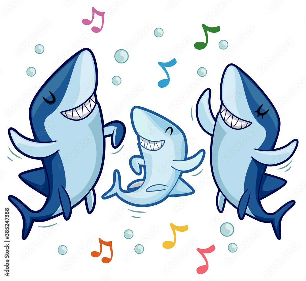 Shark Family Dance Music Notes Illustration 素材庫向量圖 | Adobe Stock