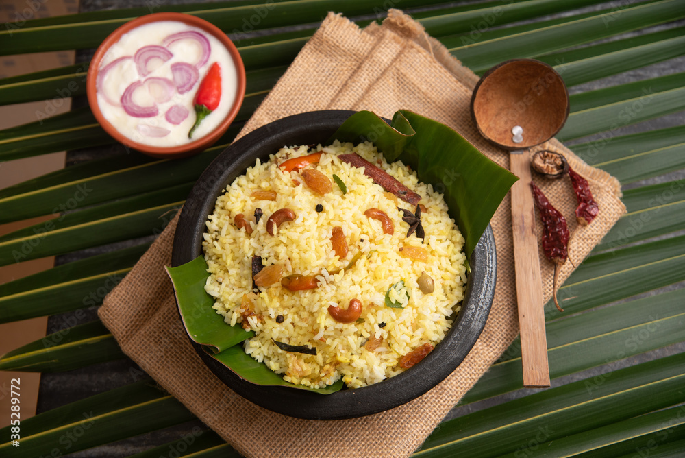 Indian Vegetable Pulav Biryani using Basmati Rice, Raita , Malabar ...