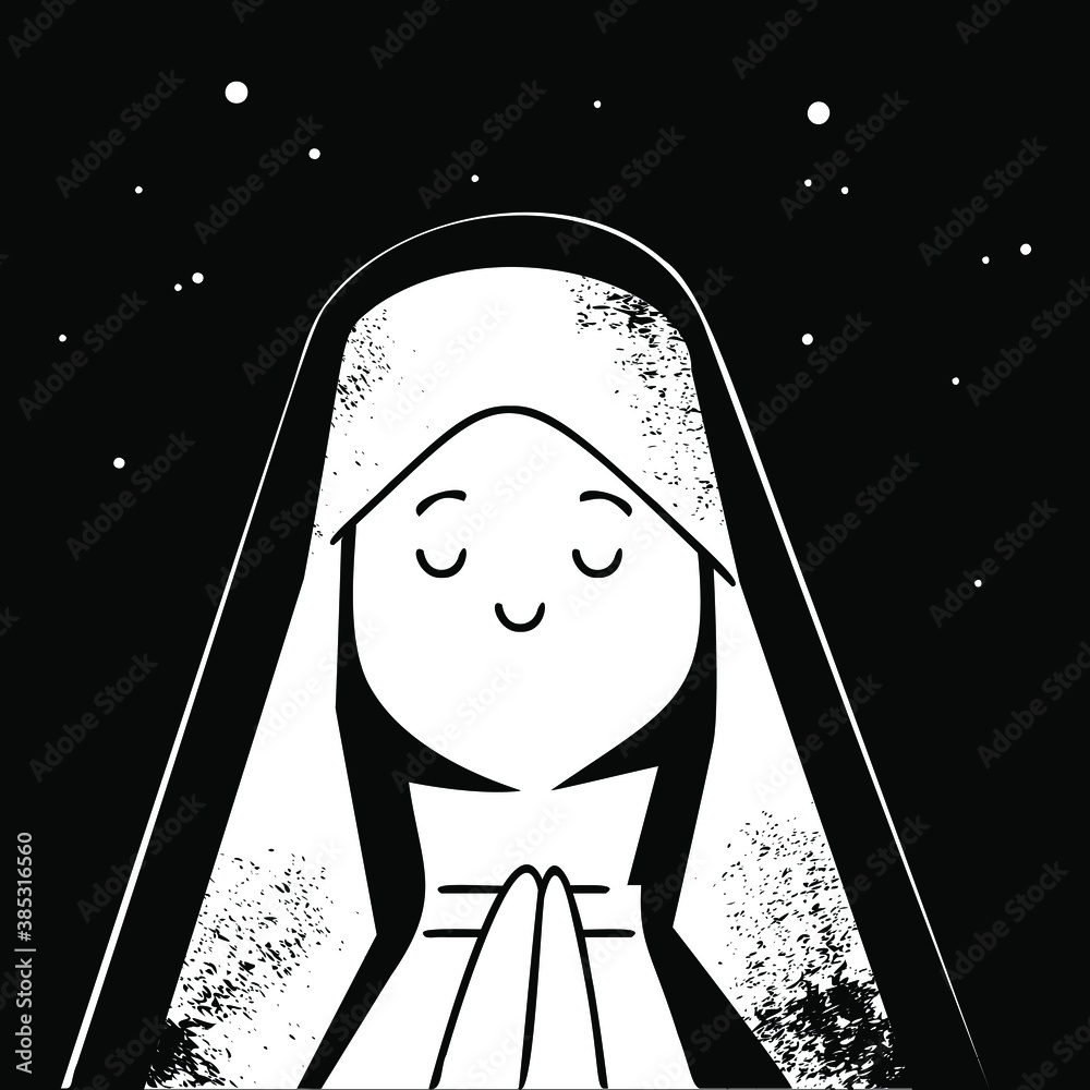 Cute Christian nun praying. Young praying woman in traditional wear ...