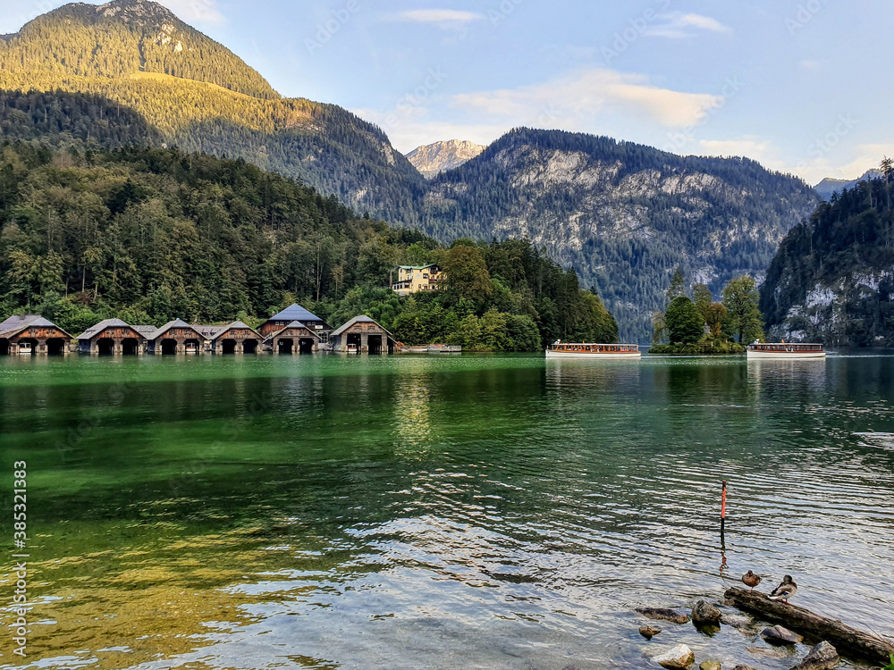 Konigssee, known as Germany's deepest and cleanest lake, located in the ...