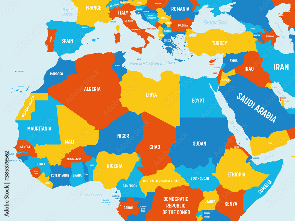 Northern Africa map - 4 bright color scheme. High detailed political ...