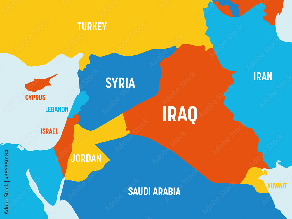 Middle East map - 4 bright color scheme. High detailed political map of ...