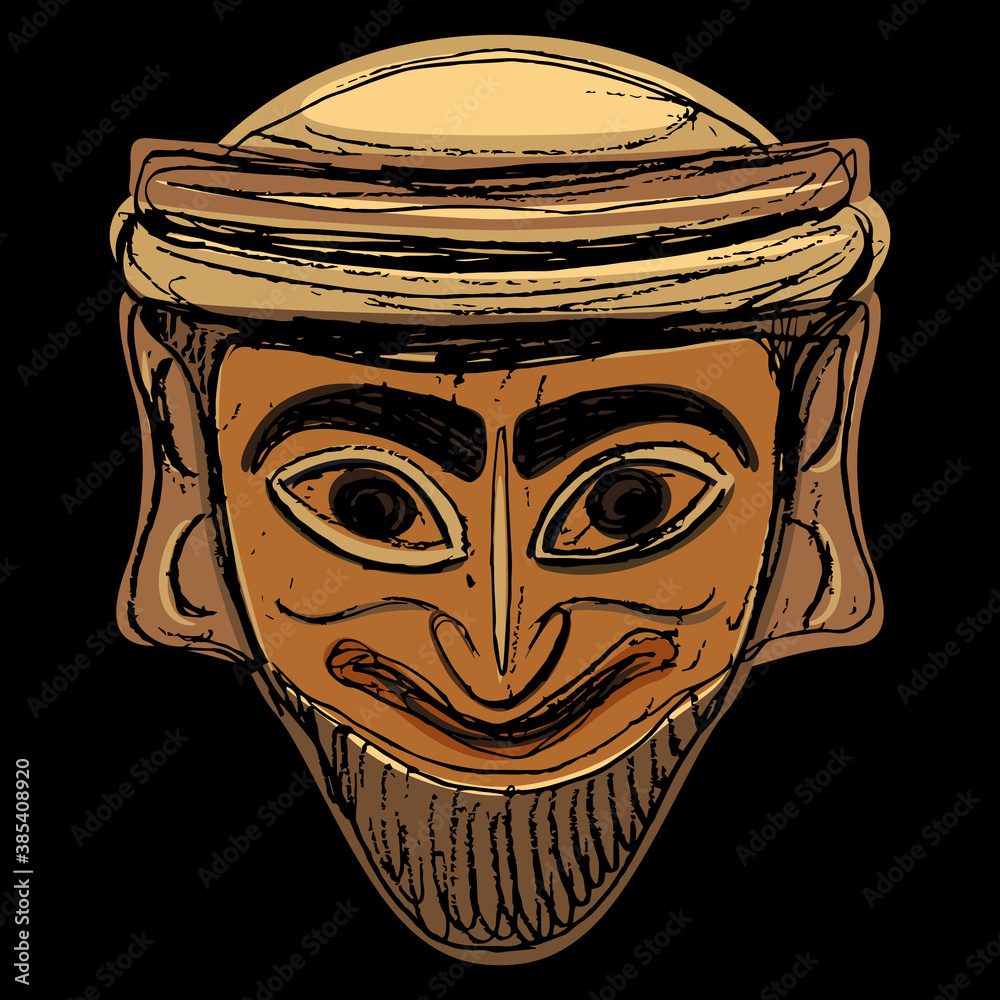 Stylized male face. Ancient Punic mask from Carthage. Smiling funny ...