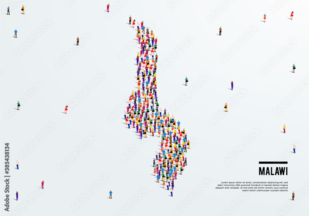 Vector de Stock Malawi Map. Large group of people form to create a ...