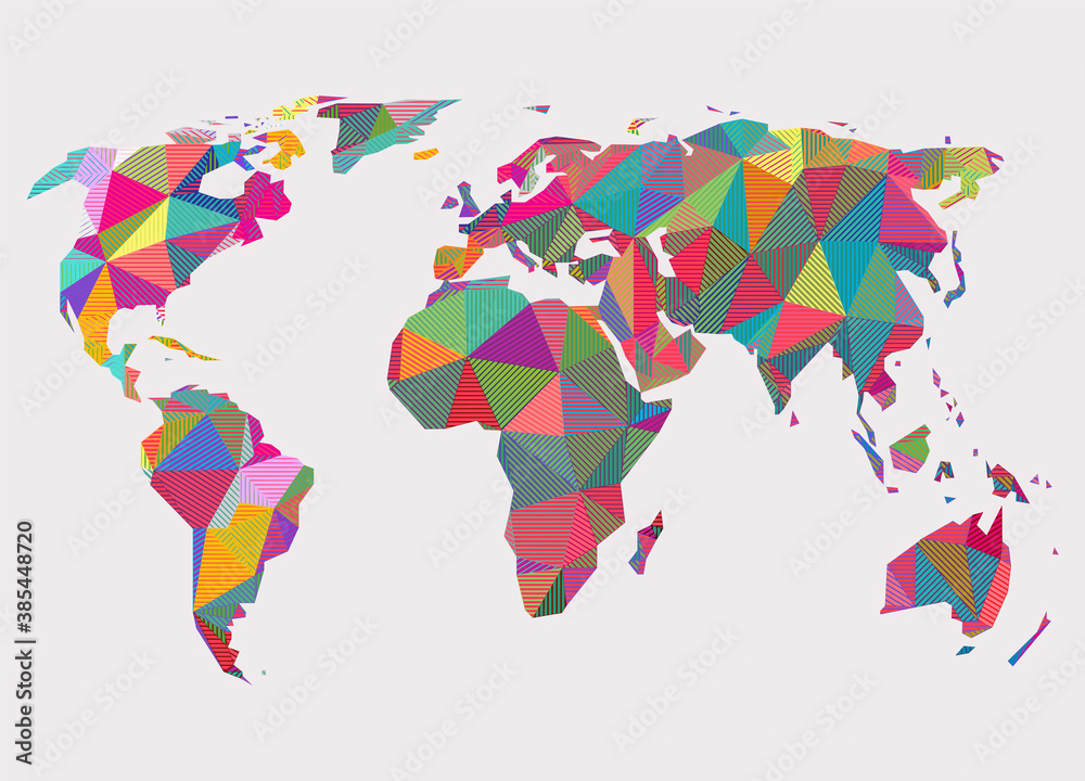 Abstract geometric colorful earth map concept. Vector illustration. Low ...