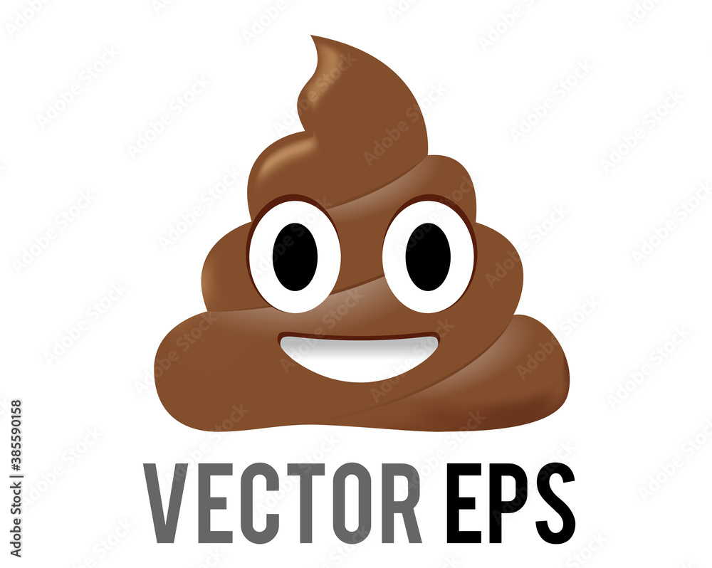 Vector swirl of brown poop emoji icon with large, excited eyes and big ...