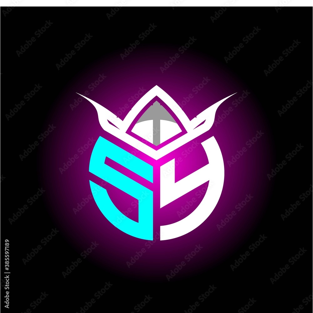 Initial minimalist S Y Monogram logo letter with halloween edition mask ...