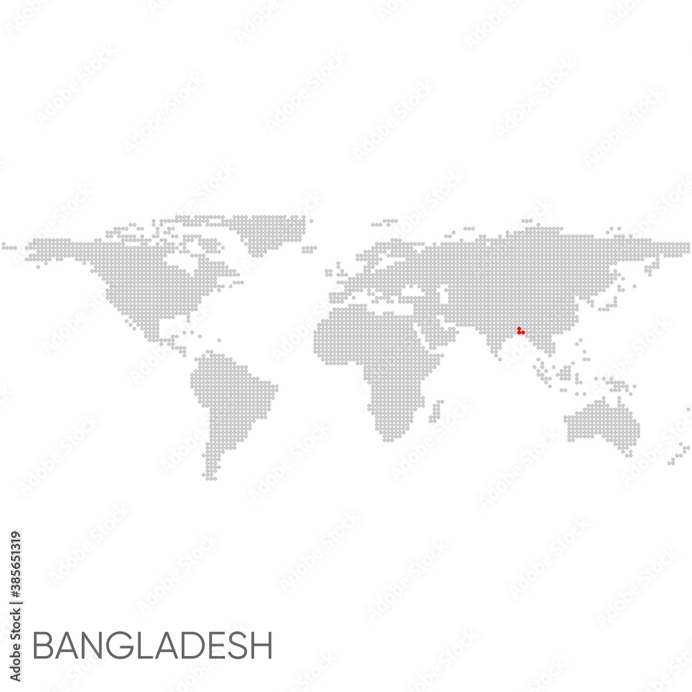 Dotted world map with marked bangladesh Stock Vector | Adobe Stock
