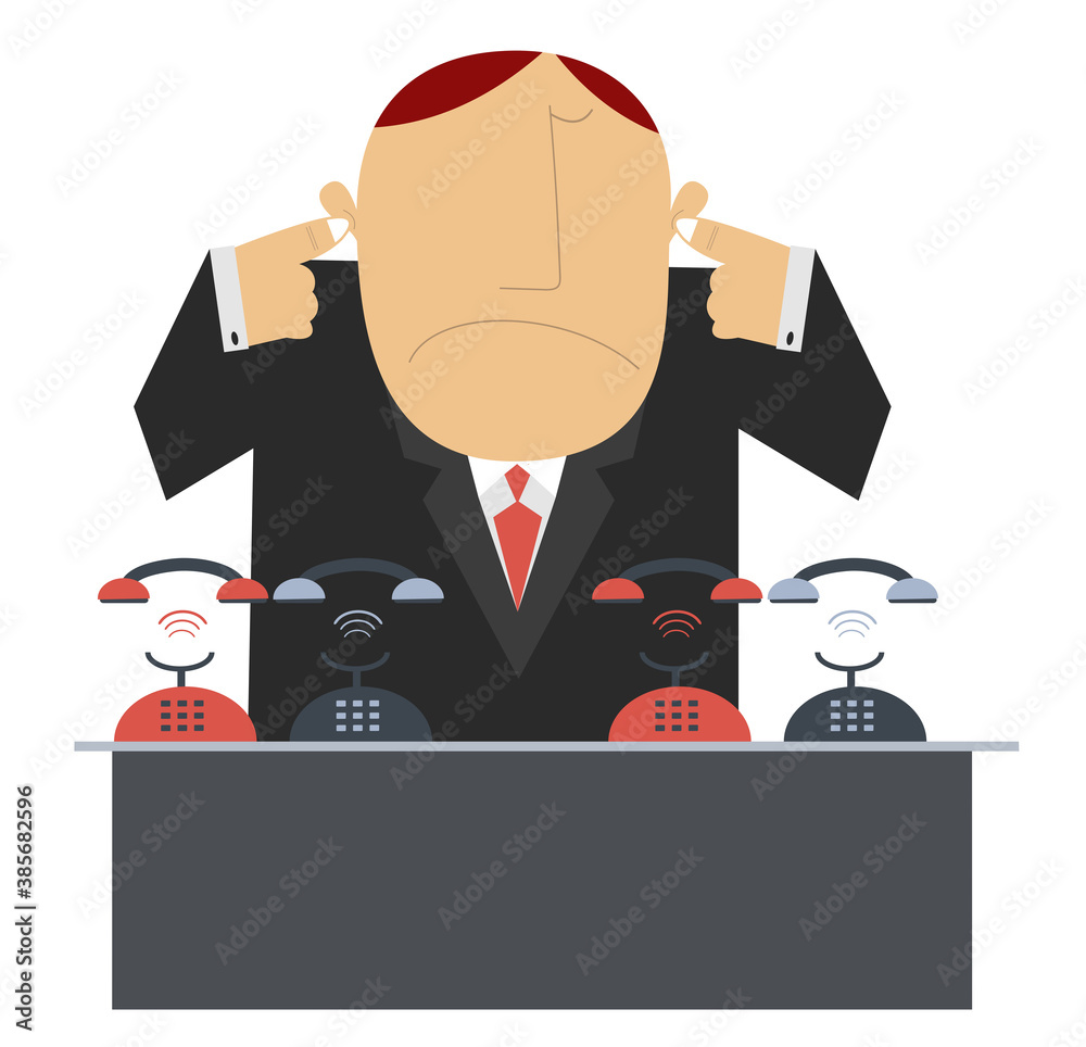 Do not disturb. Man does not want to answer the phone calls and closes ...