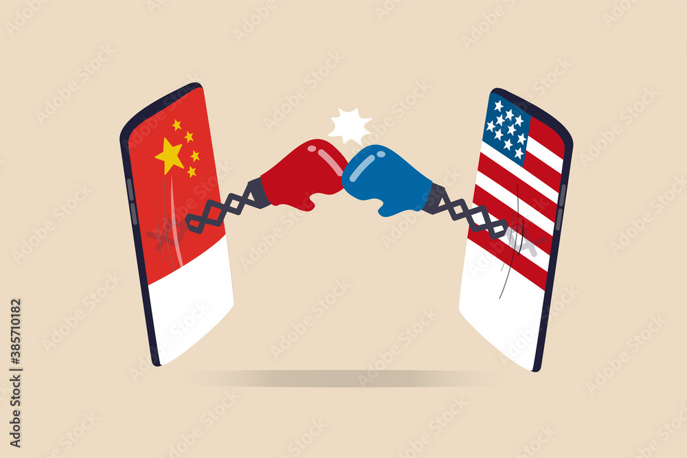 Vetor United States and China technology war, 2 countries compete to be ...