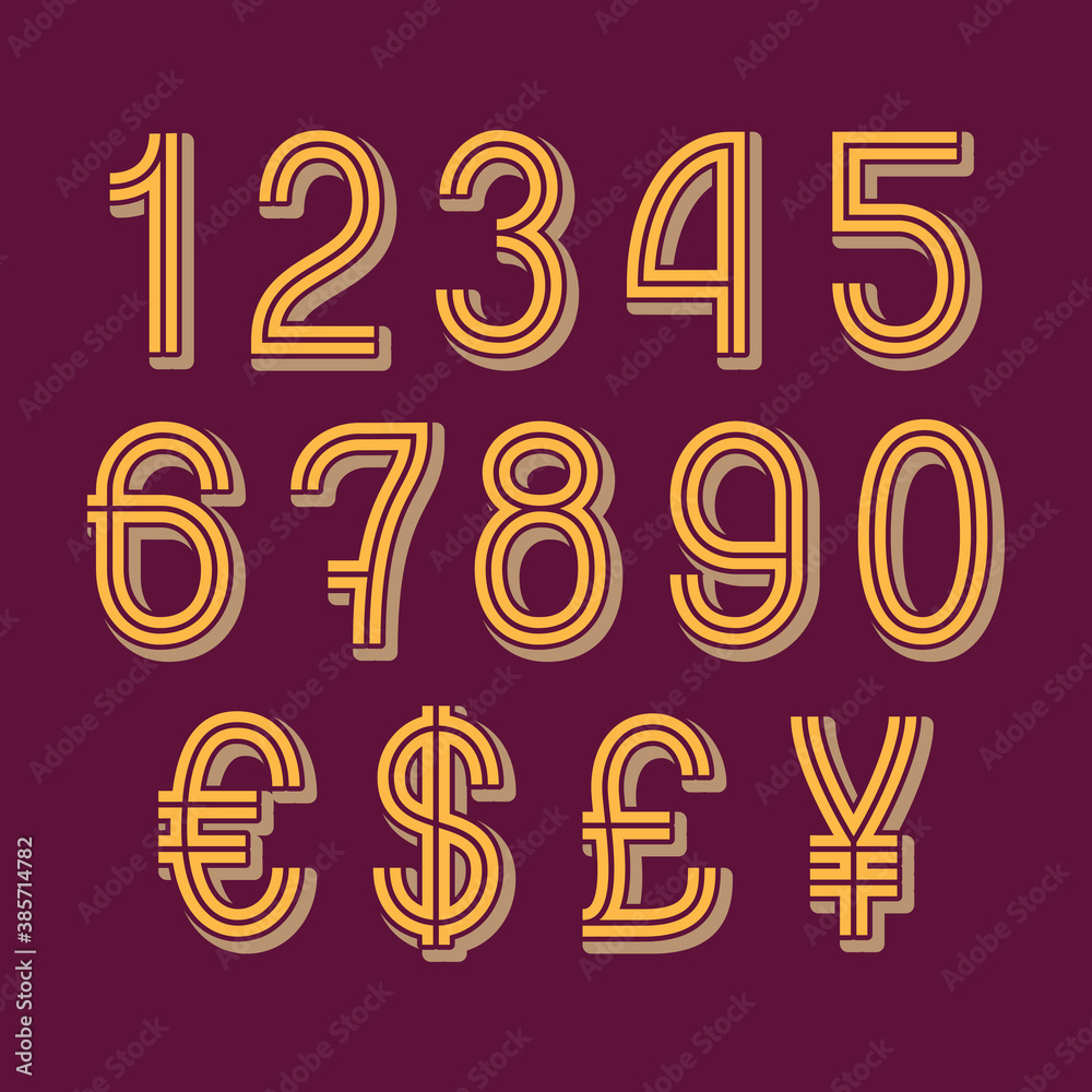 Double stripe style numbers with currency signs of American dollar ...